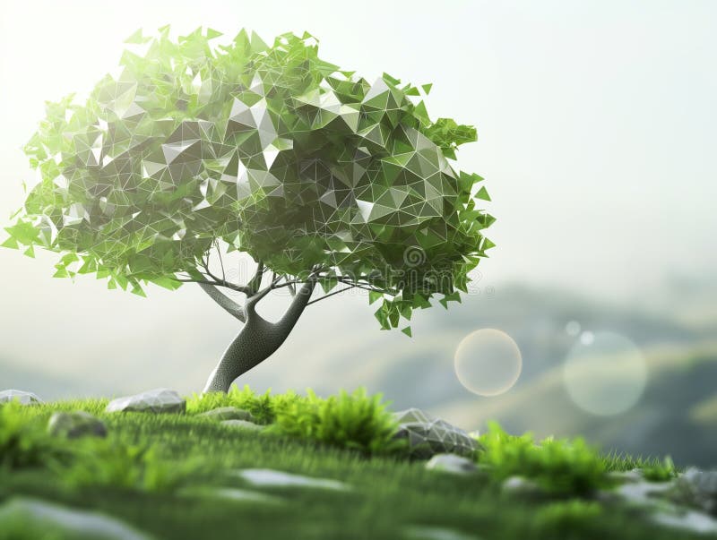 Fantastic Tree Made of 3d Shapes on a Blur Background, 3d Landscape ...
