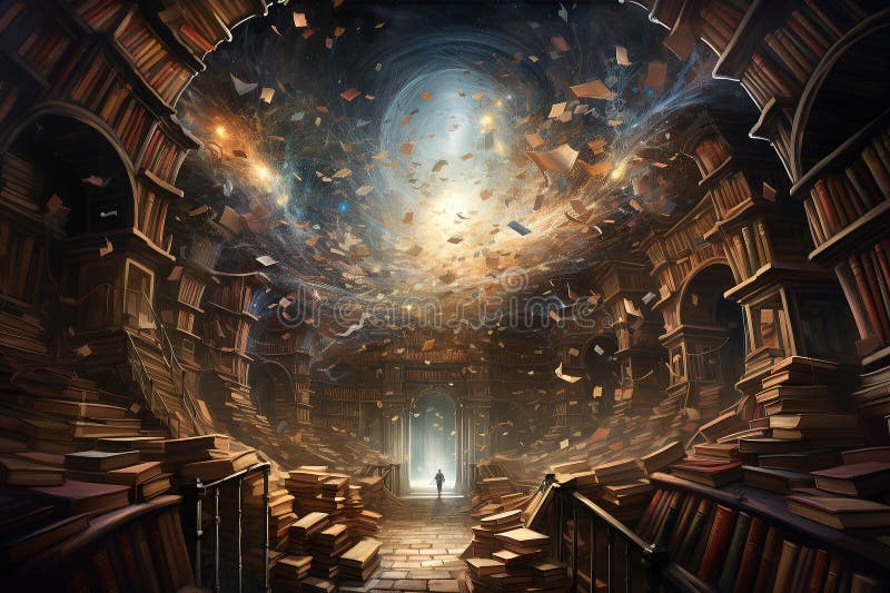 Library Interior with High Bookshelves, Generation AI Stock ...