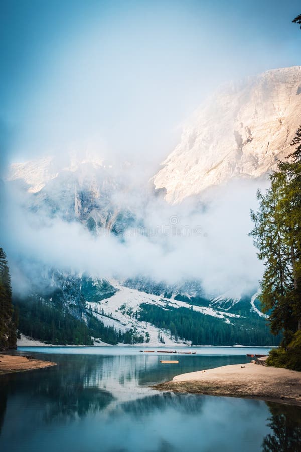 A Fantastic View on the Braies Lake Stock Image - Image of fantastic ...