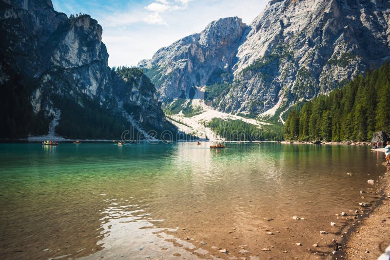 A Fantastic View on the Braies Lake Stock Image - Image of south ...
