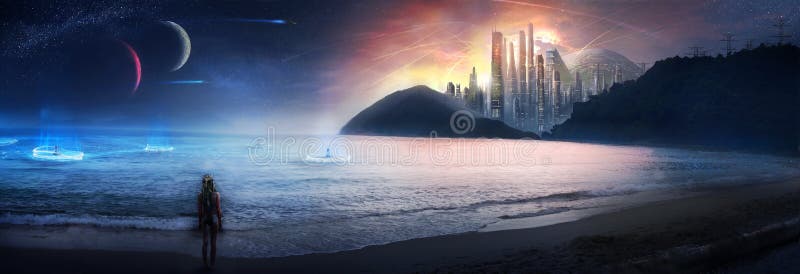 Fantastic view stock illustration. Illustration of light - 34220222