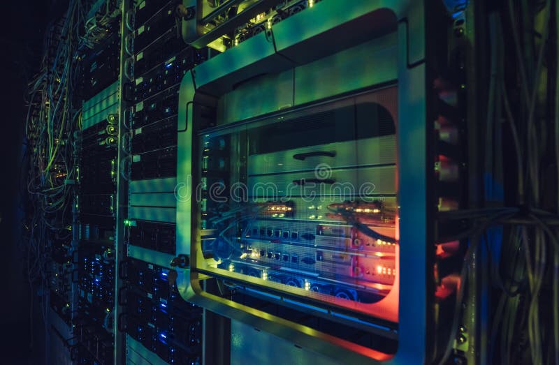 Server Rack Cluster in a Data Center Stock Image - Image of internet ...