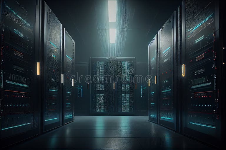 Fantastic View of the Mainframe in the Data Center Rows. Shot of a ...