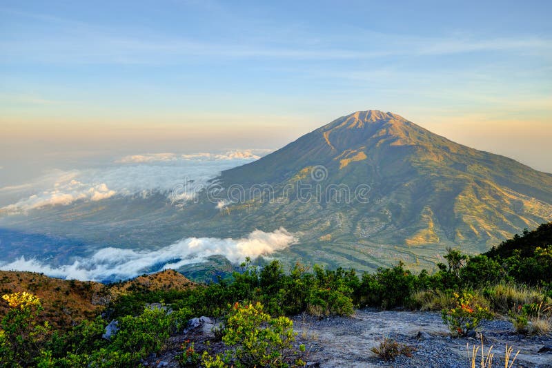 Fantastic View of Merbabu Mountain at Sunrise from Merapi Volcano ...