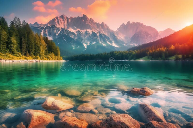 Fantastic View of the Mountain Lake. Dramatic Scene. Beauty World. Made ...