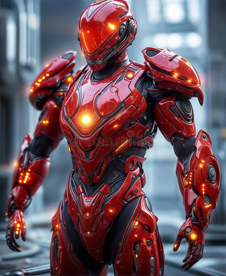 Fantastic Warrior in Red Armor is Ready for Battle. Red Spacesuit Stock ...