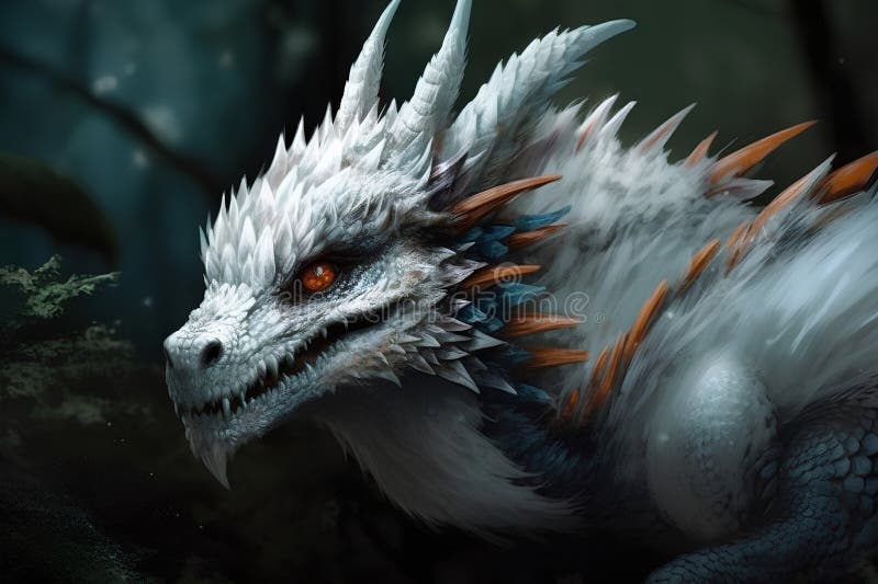 Fantastic White Dragon. a Mythical Creature. 3D Illustration. Stock ...