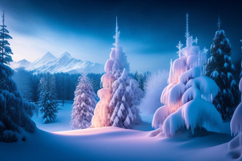 Fantastic Winter Landscape. Dramatic Overcast Sky Stock Illustration ...