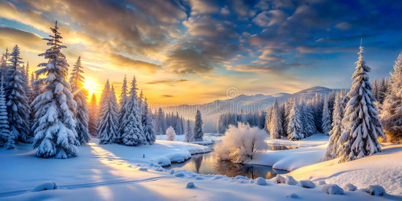 Fantastic Winter Landscape Glowing by Sunlight. Dramatic Wintry Scene ...
