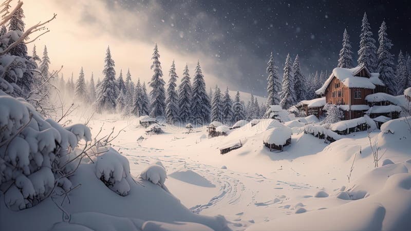 Fantastic Winter Landscape with Snow Covered Pine Trees. Generative Ai ...