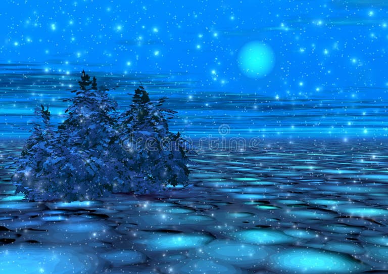 Fantastic winter moonlight stock illustration. Illustration of graphics ...