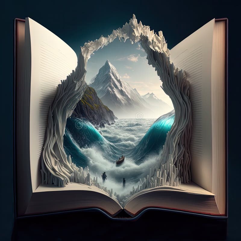 Fantastic Worlds in Open Storybook Pages. Concept Art of Dream Travels ...