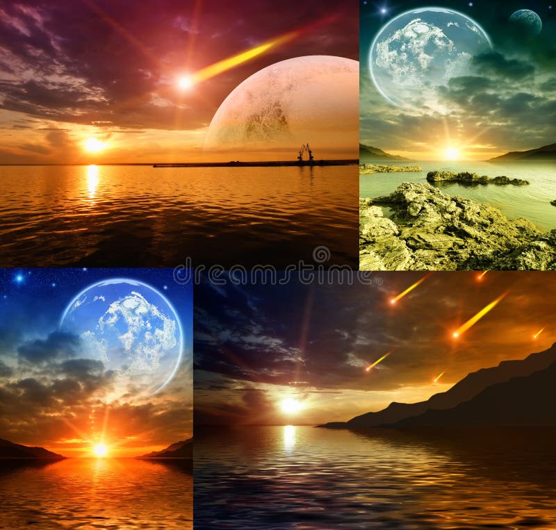 Fantastic worlds stock illustration. Illustration of heaven - 90219854