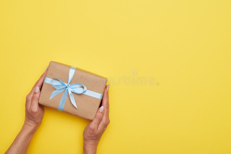 Fantastic Wrapped Present Decorated with Bow in Woman Hands Stock Image ...