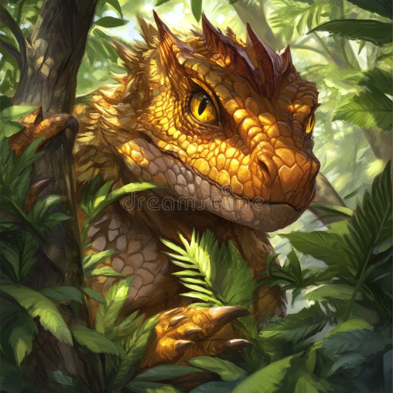 A Fantastical Being in a Rich Jungle Scene, with Lively Greenery and ...