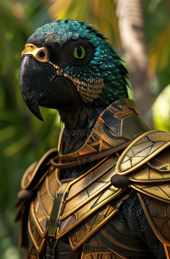 Fantastical Bird Creature with Intricate Armor Stock Illustration ...