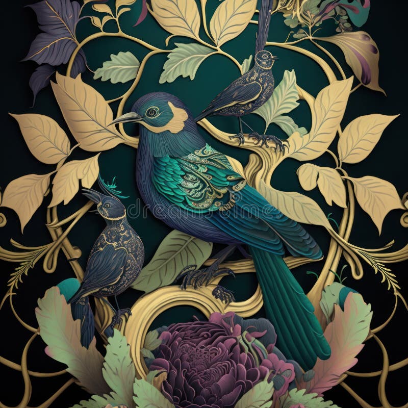 Fantastical Birds in Vibrant Colors for Invitations and Posters. Stock ...