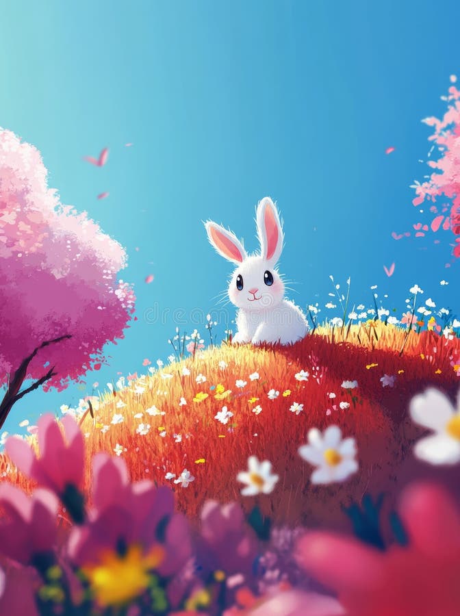 A Fantastical Cartoon Depiction of a Rabbit in a Garden, Created As ...