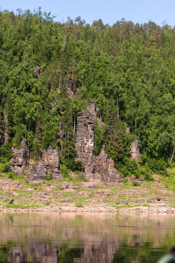 Fantastical Cliffs. Around only Rocks and Water. Krasnoyarsk Territory ...