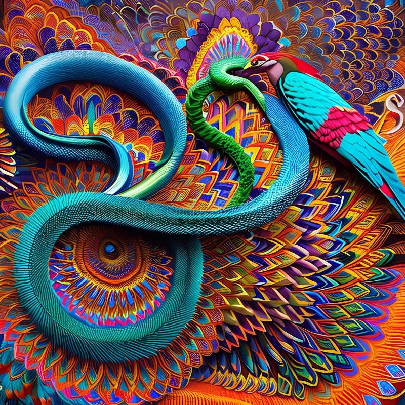 A Fantastical Combination of a Snake and a Peacock, with a Long ...