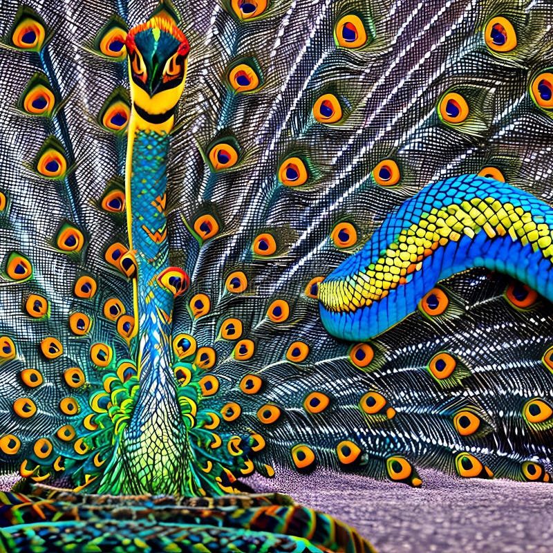 A Fantastical Combination of a Snake and a Peacock, with a Long ...