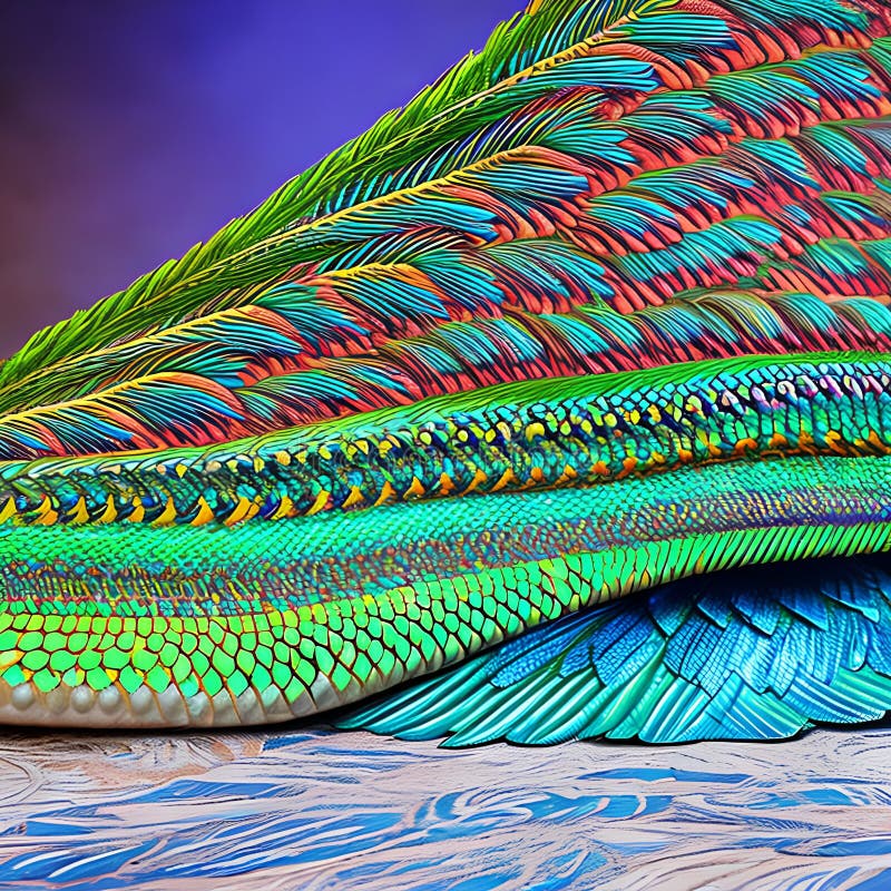 A Fantastical Combination of a Snake and a Peacock, with a Long ...