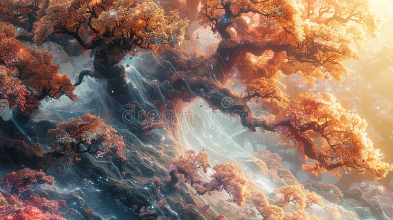 Fantastical Cosmic Forest with Star-infused Foliage and Ethereal Light ...