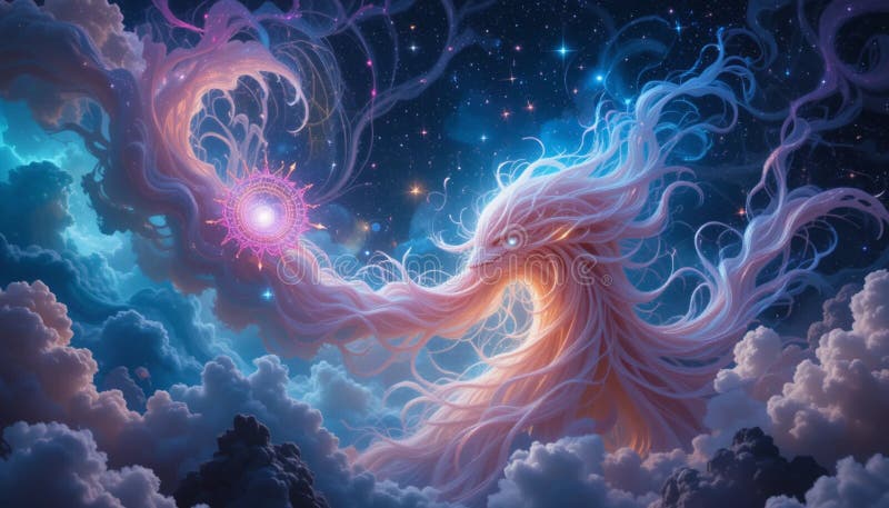 A Fantastical Cosmic Scene Features a Mysterious, Ethereal Entity with ...