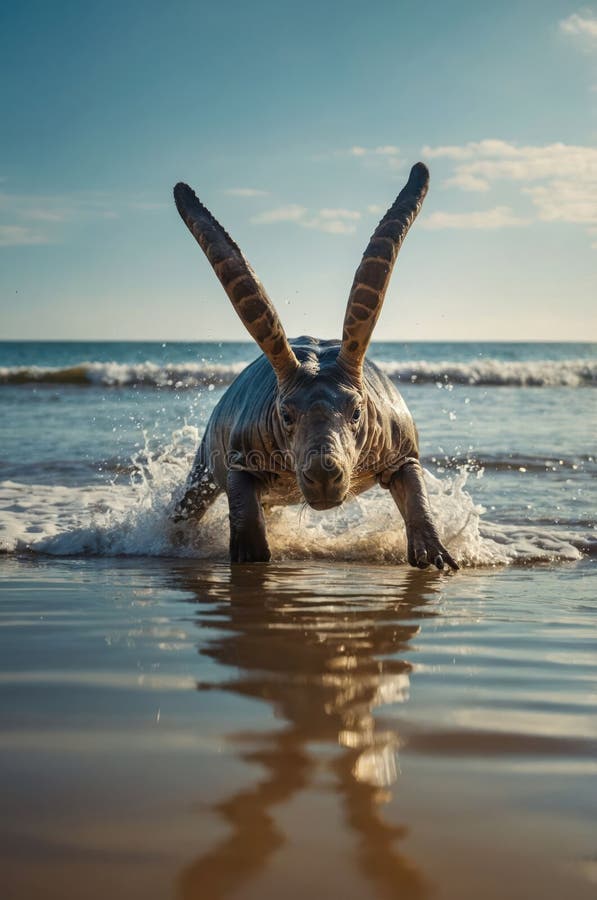 A Fantastical Creature Resembling a Mix of a Seal and a Rabbit Emerges ...