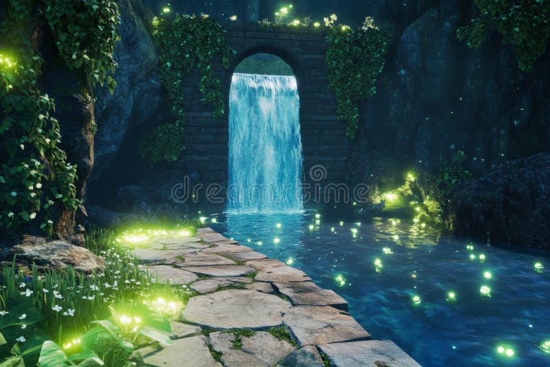 Fantastical 3d Background Hidden Waterfall Cascading Crystal Clear Pool ...