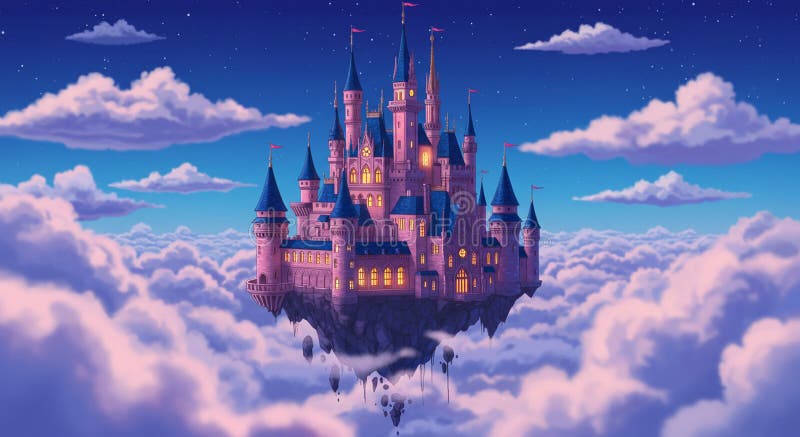A Fantastical, Digitally-created Castle Floats in the Sky, Surrounded ...