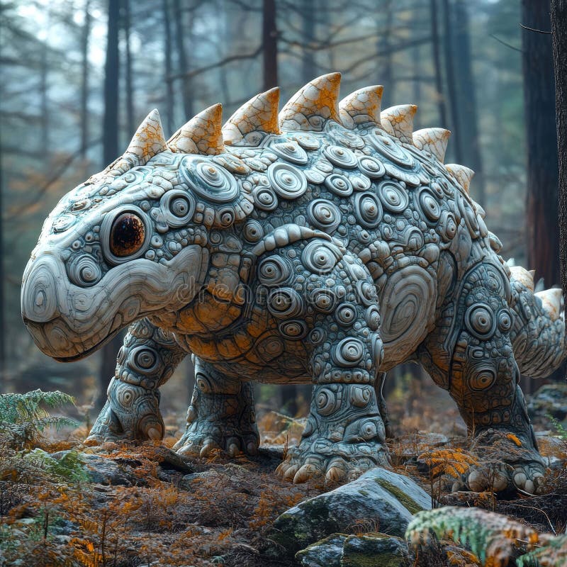 A Fantastical Dinosaur-like Creature, Decorated with Aztec Mayan ...