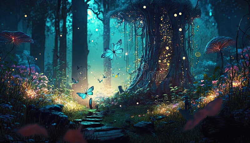 Fantastical forest kingdom stock illustration. Illustration of ...