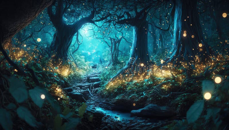 Fantastical forest kingdom stock illustration. Illustration of ...