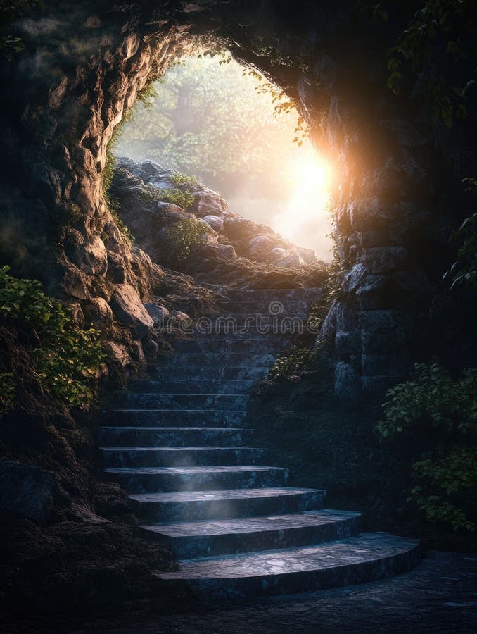 Fantastical Forest Pathway with Mystical Glow and Steps Stock Photo ...