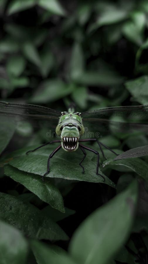 Surreal Dragonfly with Teeth in Mysterious Setting Art Stock ...