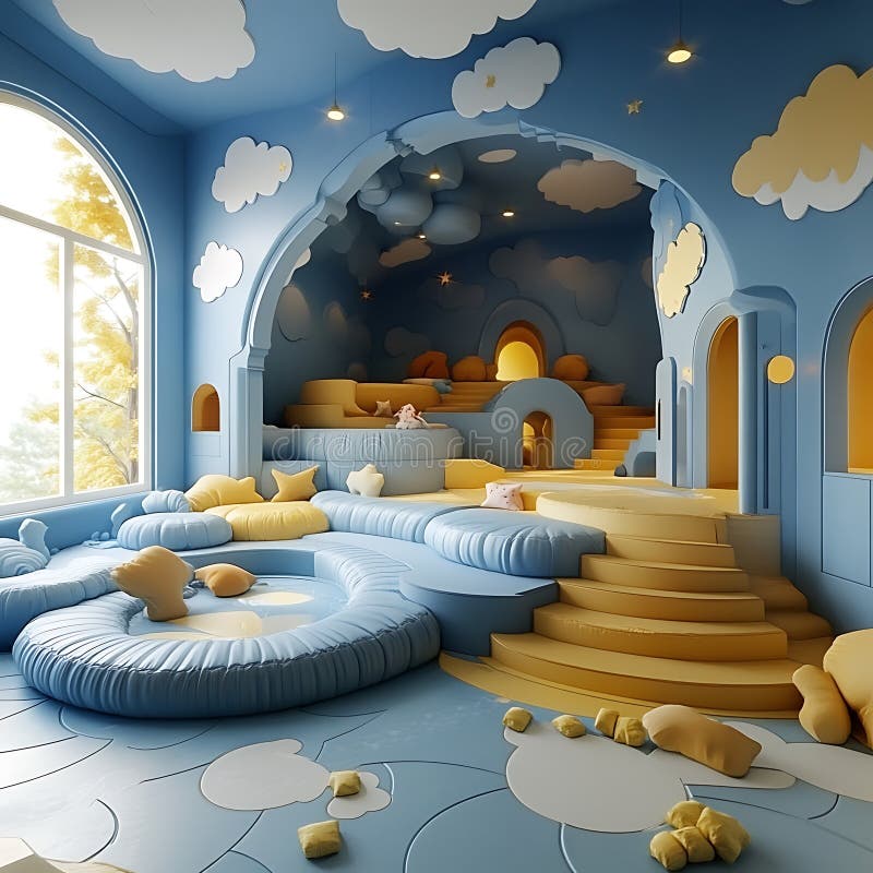 A Fantastical Interior with a Cloud Themed Playroom Design Stock Image ...