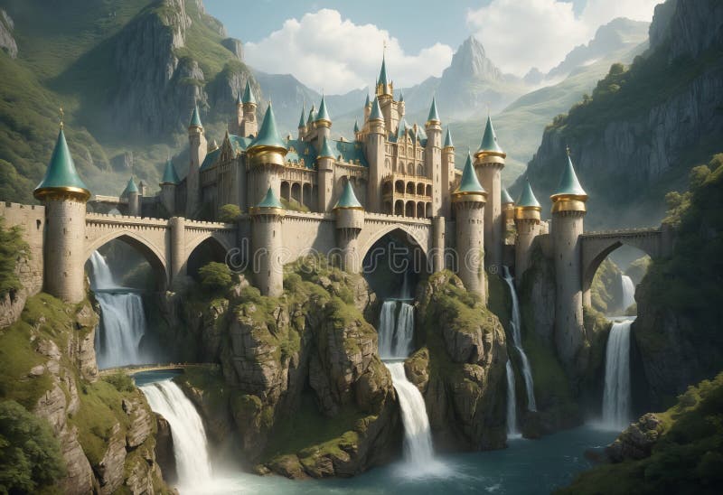 A Fantastical Medieval Castle or Palace with Ornate Golden Domes Stock ...