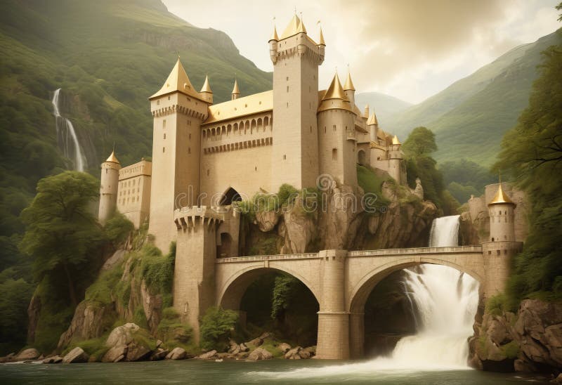 A Fantastical Medieval Castle or Palace with Ornate Golden Domes Stock ...