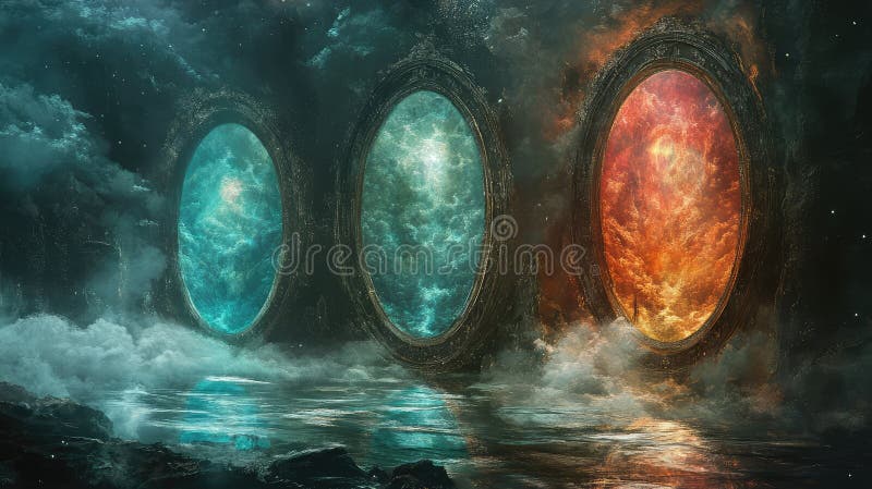 Fantastical Pattern of Enchanted Mirrors Reflecting Various Magical ...