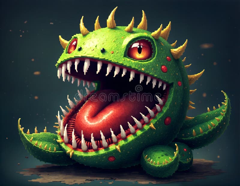 Fantastical Plant Creature with Sharp Teeth and Vibrant Colors Stock ...