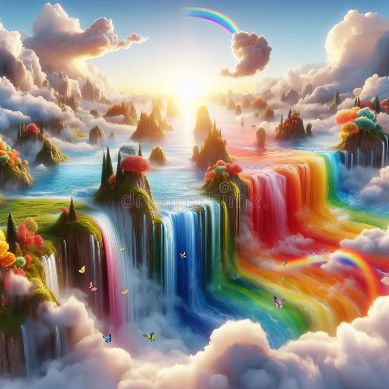 Fantastical Rainbow Waterfalls Stock Photo - Image of surreal ...