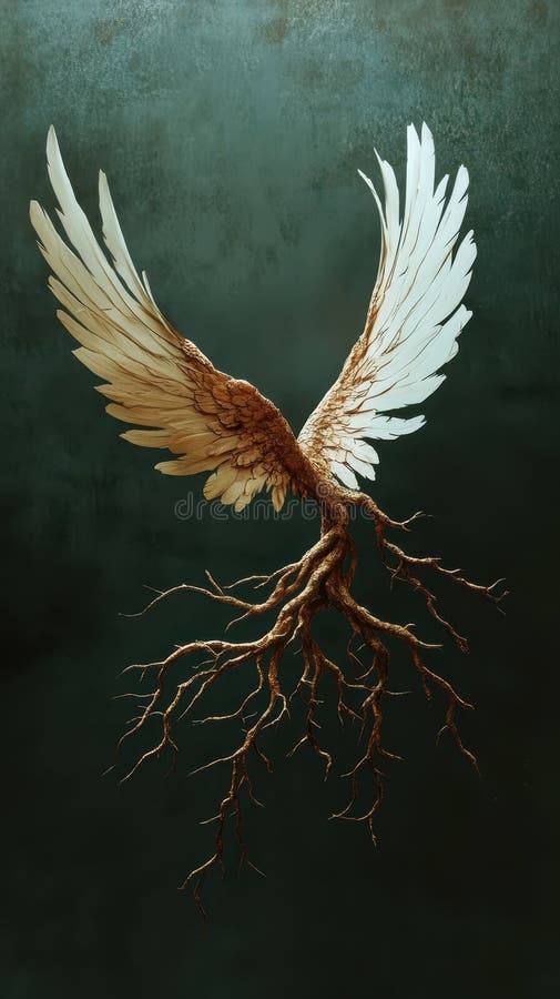 Winged Tree Roots in Natural Tones, Fantasy Art Stock Image - Image of ...