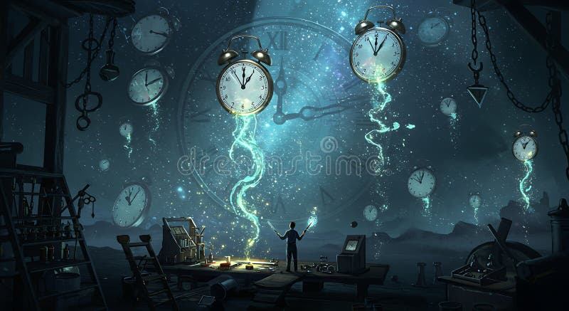 A Fantastical Scene Features a Large Clock Face As a Backdrop, with ...