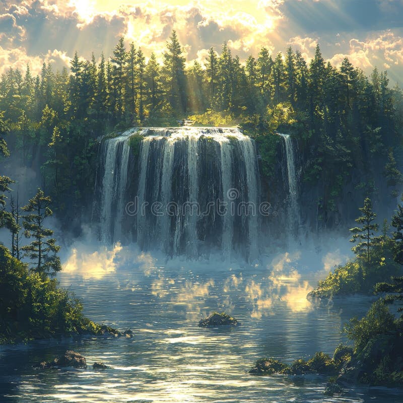 A Fantastical Scene Featuring Islands Afloat in the Air and Cascading ...