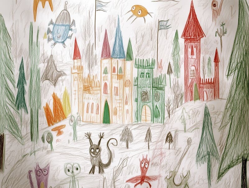 Vibrant Multi-Castle Fantasy Landscape with Flying Objects and Mystical ...