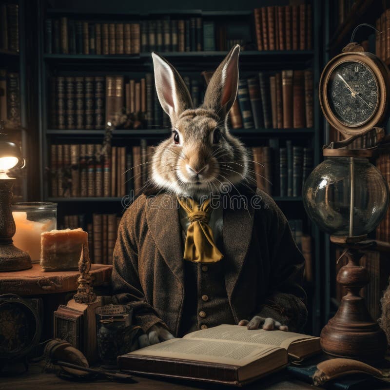 Fantastical Scholarly Rabbit Stock Illustration - Illustration of ...
