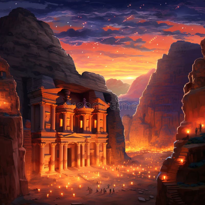 Fantastical Version of Petra with Shimmering Gold, Ethereal Floating ...