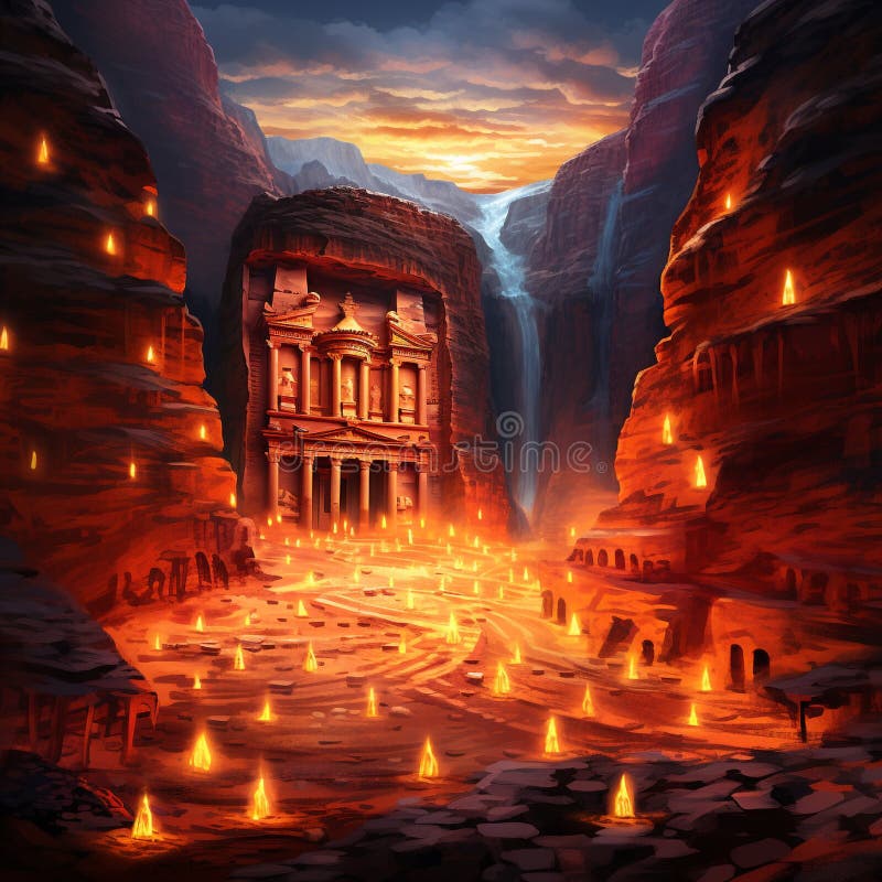 Fantastical Version of Petra with Shimmering Gold, Ethereal Floating ...