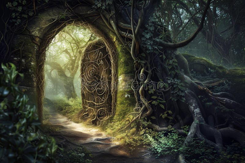 Fantastically Beautiful Door in Wild Forest Leading To Unknown Stock ...